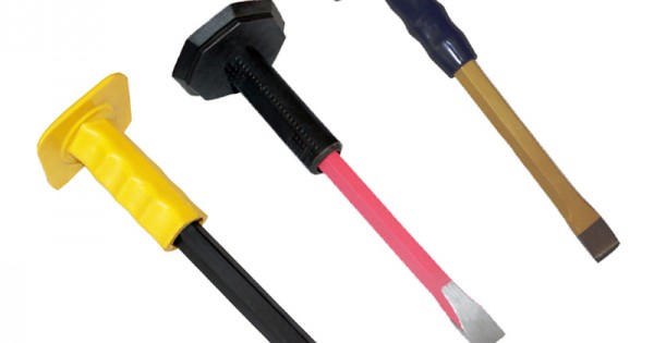 Flat shank cold chisel with rubber holder